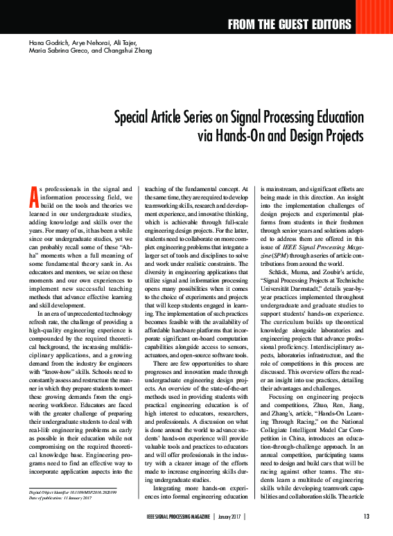 (PDF) Special Article Series on Signal Processing Education via Hands ...