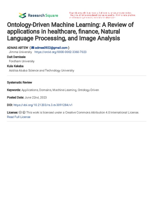 (PDF) Ontology-Driven Machine Learning: A Review of applications in healthcare, finance, Natural ...