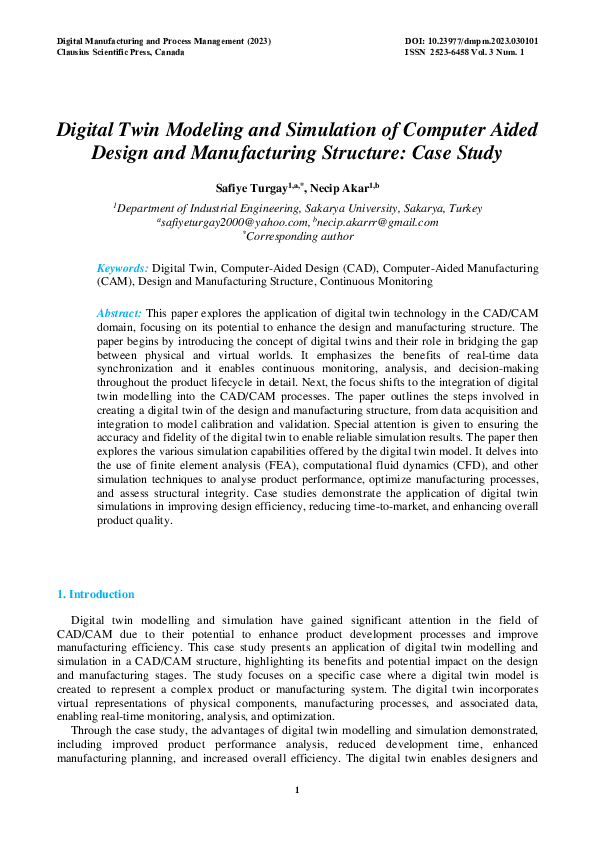 (PDF) Digital Twin Modeling and Simulation of Computer Aided Design and Manufacturing Structure ...