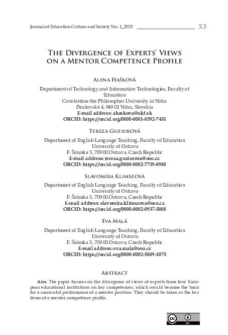 (PDF) The Divergence of Experts’ Views on a Mentor Competence Profile