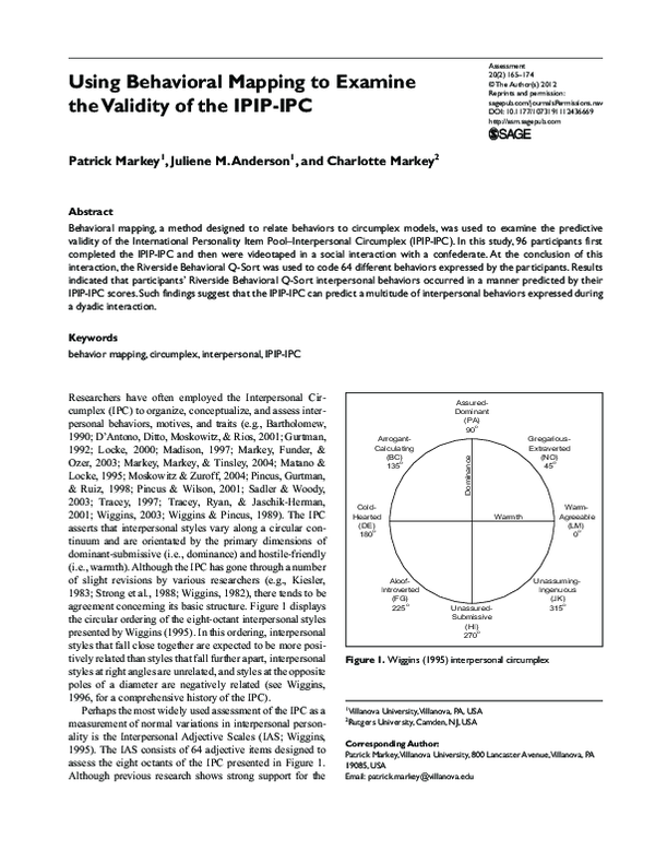 (PDF) Using Behavioral Mapping to Examine the Validity of the IPIP-IPC | Juliene Anderson ...