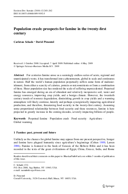 (PDF) Population crash: prospects for famine in the twenty-first ...