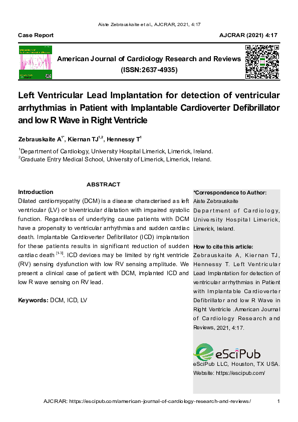 (PDF) Left Ventricular Lead Implantation for Detection of Ventricular Arrhythmias in Patient ...