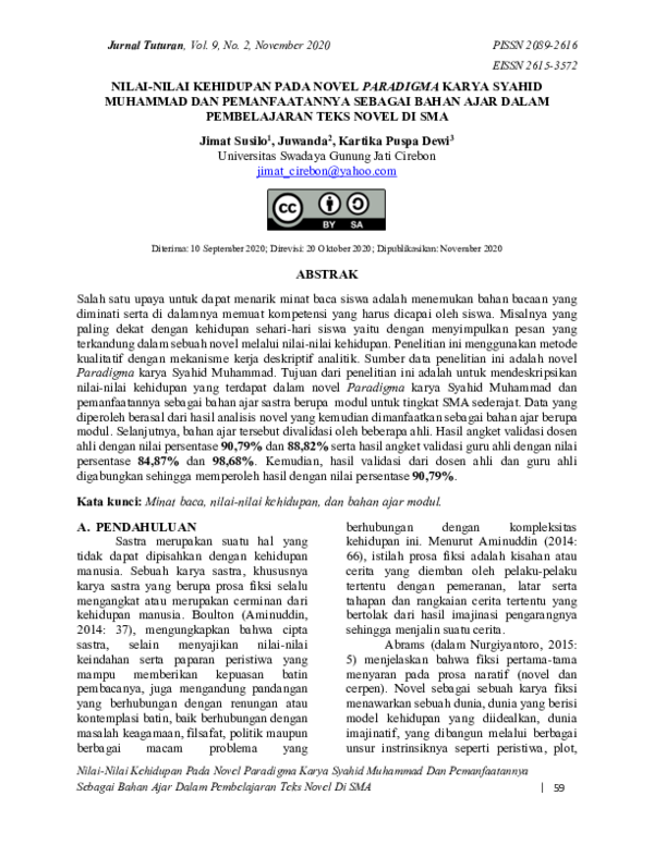 (PDF) Nilai-Nilai Kehidupan Pada Novel Paradigma Karya Syahid Muhammad ...