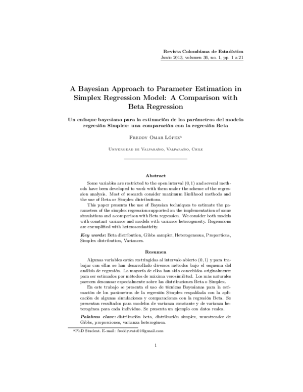(PDF) A Bayesian Approach to Parameter Estimation in Simplex Regression Model: A Comparison with ...