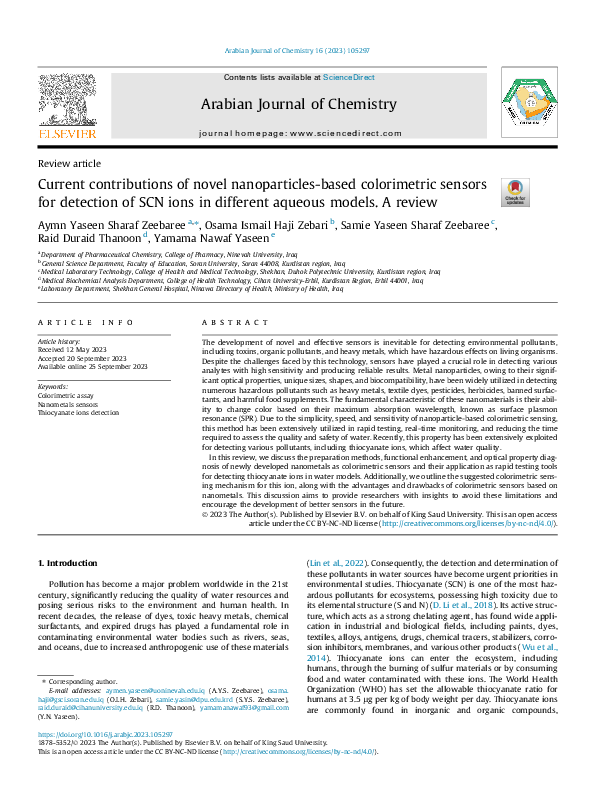 Pdf Current Contributions Of Novel Nanoparticles Based Colorimetric