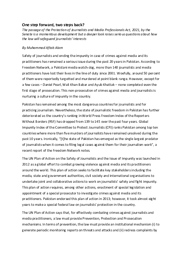 (PDF) One step forward, two steps back | Muhammad Aftab Alam - Academia.edu