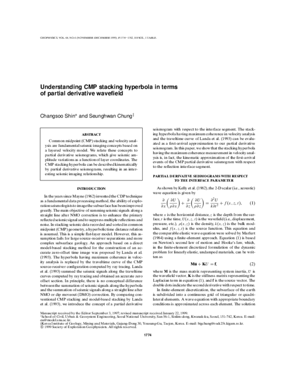 Pdf Understanding Cmp Stacking Hyperbola In Terms Of Partial Derivative Wavefield