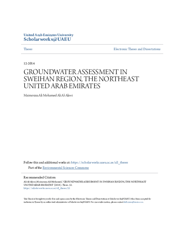 (PDF) Groundwater Assessment in Sweihan Region, the Northeast United ...