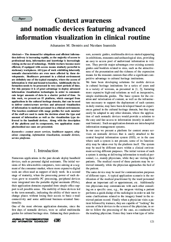 (PDF) Context awareness and nomadic devices featuring advanced information visualization in ...