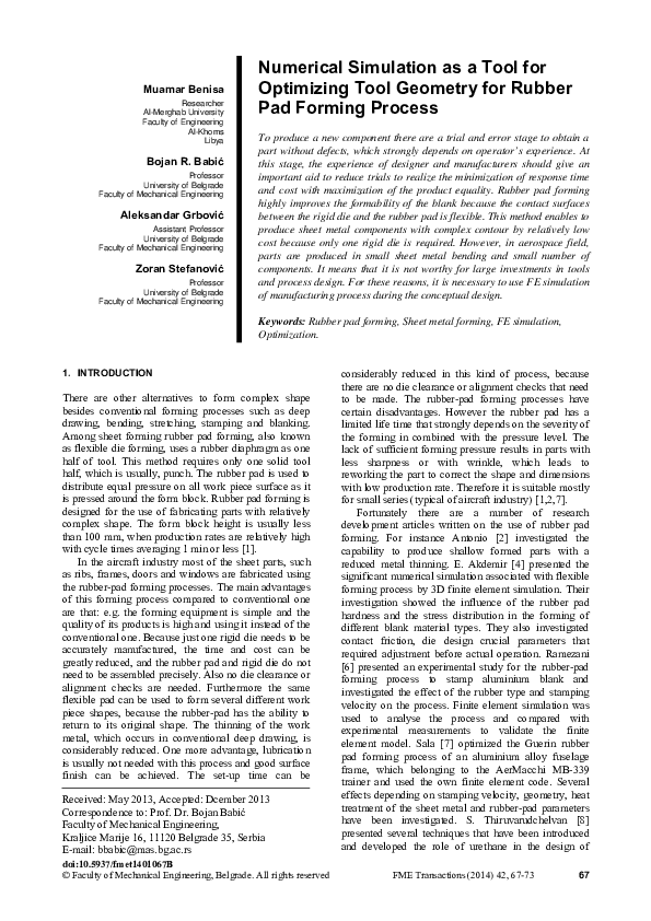 Pdf Numerical Simulation As A Tool For Optimizing Tool Geometry For Rubber Pad Forming Process