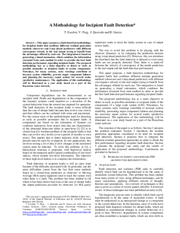 (PDF) Early Detection of Incipient Faults Methodology