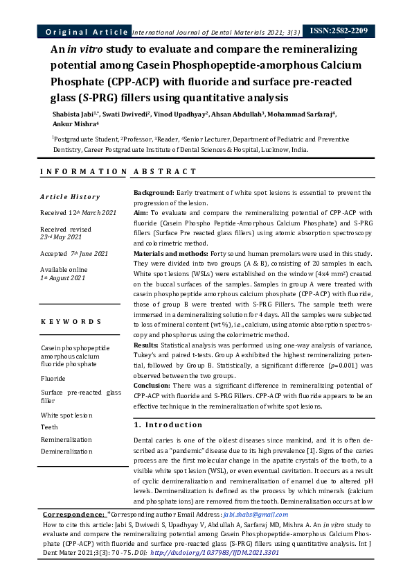 (PDF) An in vitro study to evaluate and compare the remineralizing potential among Casein ...