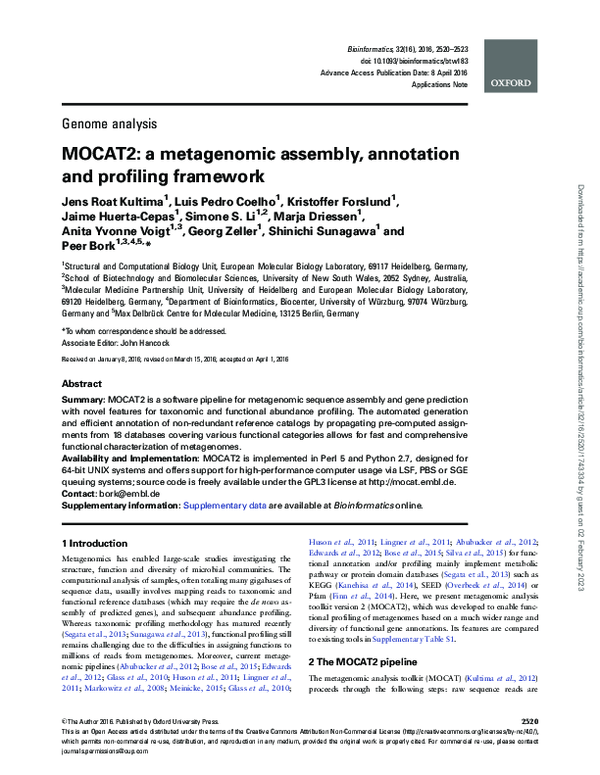 (PDF) MOCAT2: a metagenomic assembly, annotation and profiling ...