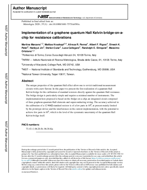 (PDF) Implementation of a graphene quantum Hall Kelvin bridge-on-a-chip ...