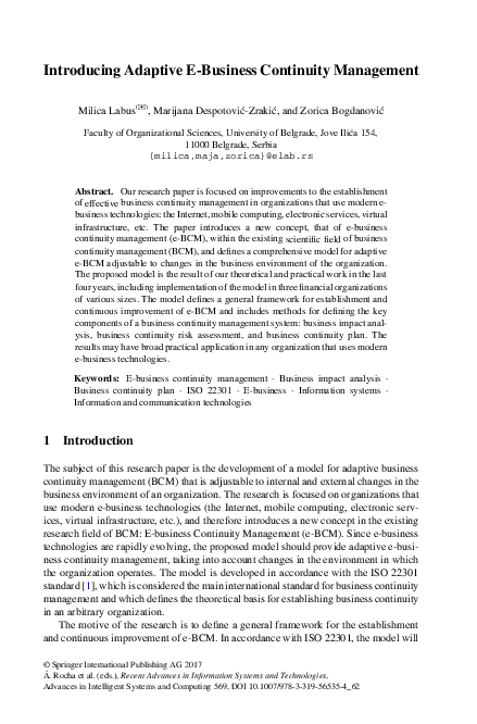 (PDF) Introducing Adaptive E-Business Continuity Management