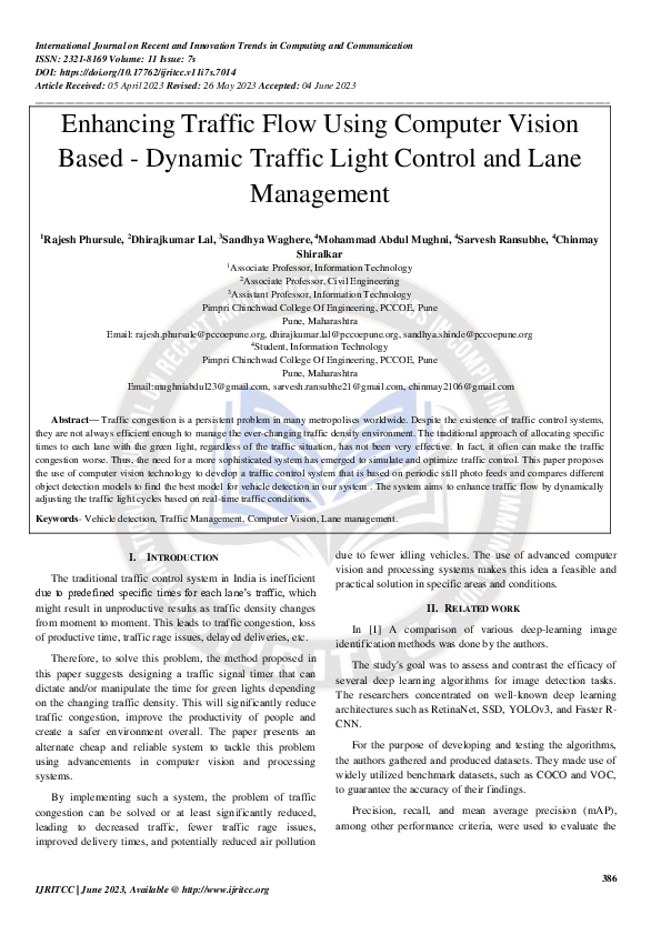 (PDF) Enhancing Traffic Flow Using Computer Vision Based - Dynamic Traffic Light Control and ...