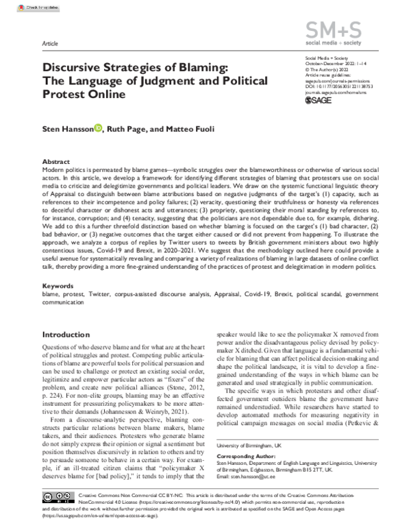(PDF) Discursive Strategies of Blaming: The Language of Judgment and ...