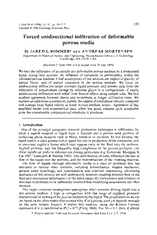 (PDF) Forced unidirectional infiltration of deformable porous media ...