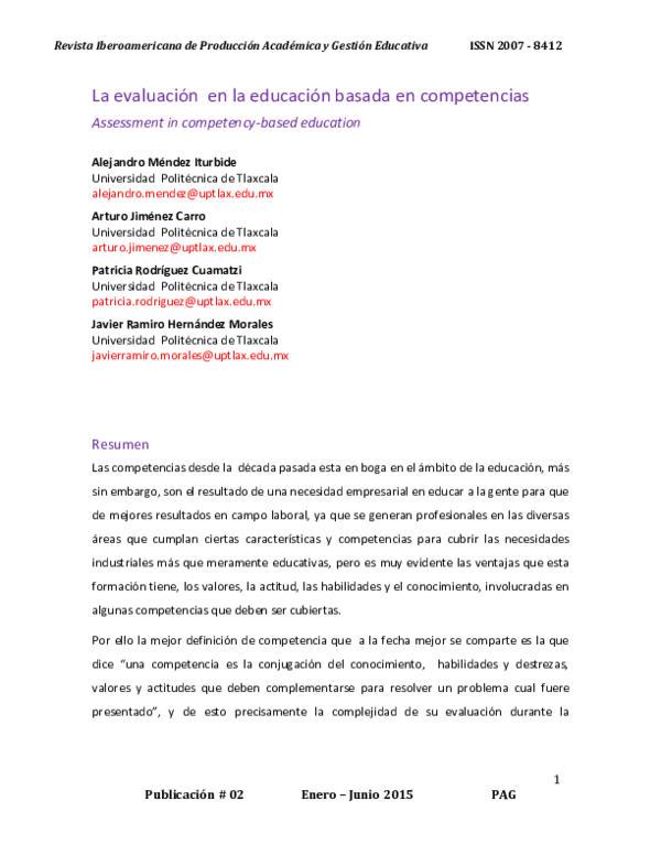 (PDF) La evaluación en la educación basada en competencias