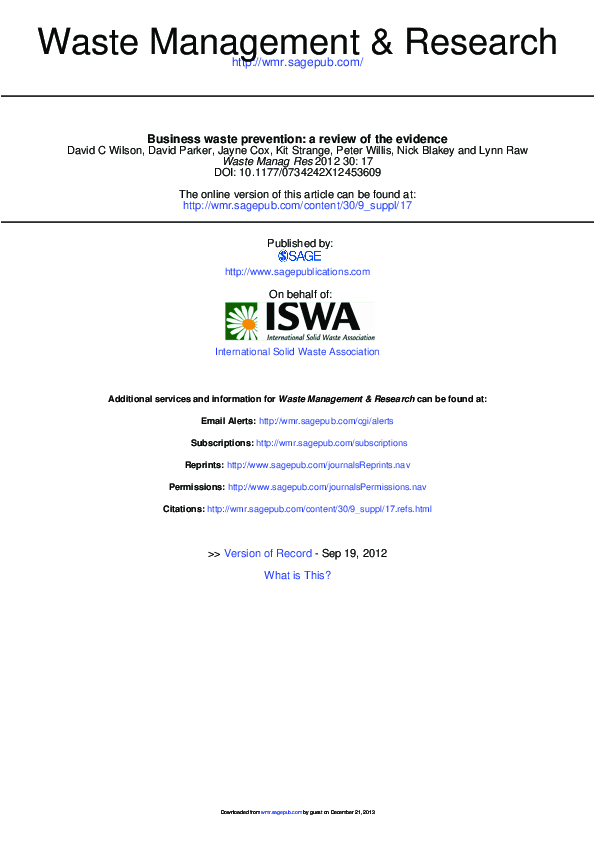(PDF) Business waste prevention: a review of the evidence
