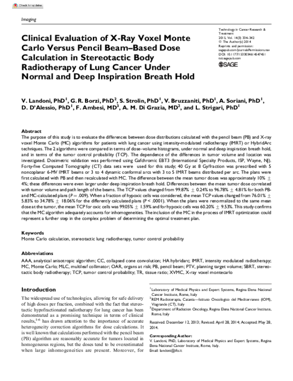 Pdf Clinical Evaluation Of X Ray Voxel Monte Carlo Versus Pencil Beam Based Dose Calculation