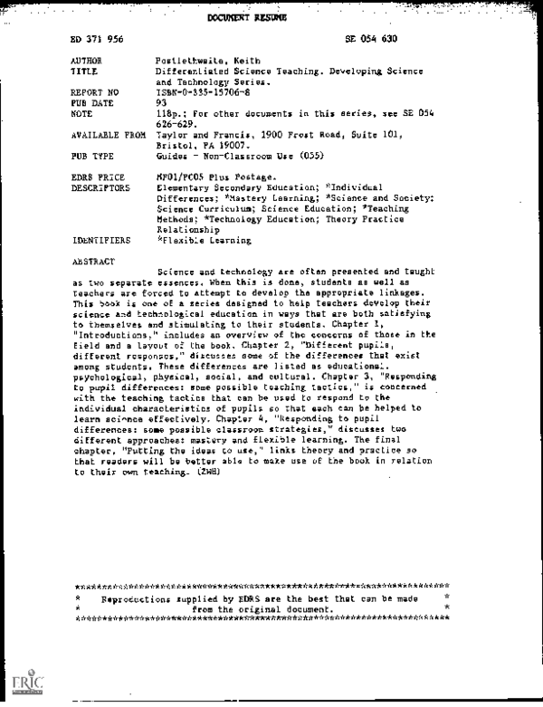 (PDF) Differentiated Science Teaching. Developing Science and ...