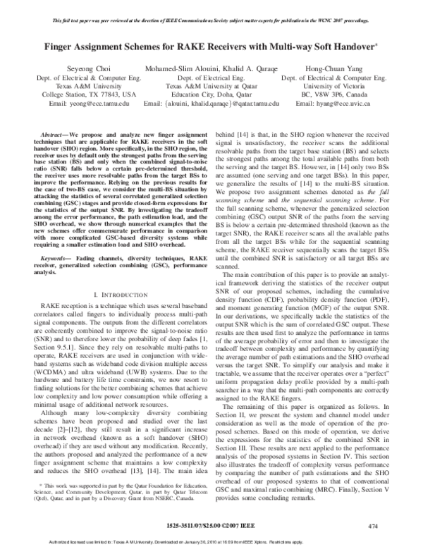 (PDF) Finger assignment schemes for RAKE receivers with multiple-way ...