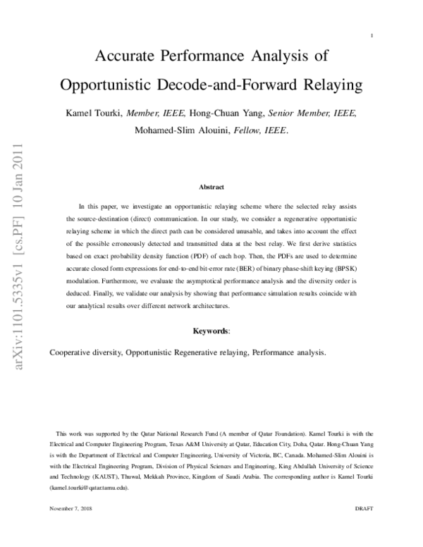 Pdf Accurate Performance Analysis Of Opportunistic Decode And Forward Relaying