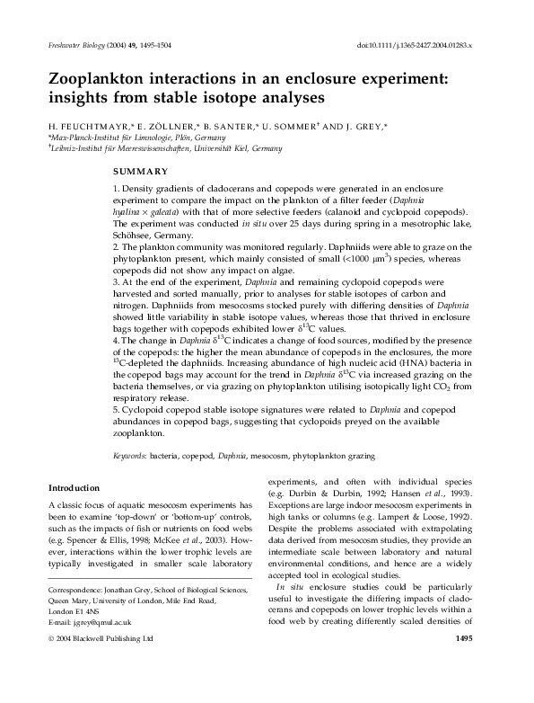 (PDF) Zooplankton interactions in an enclosure experiment: insights ...