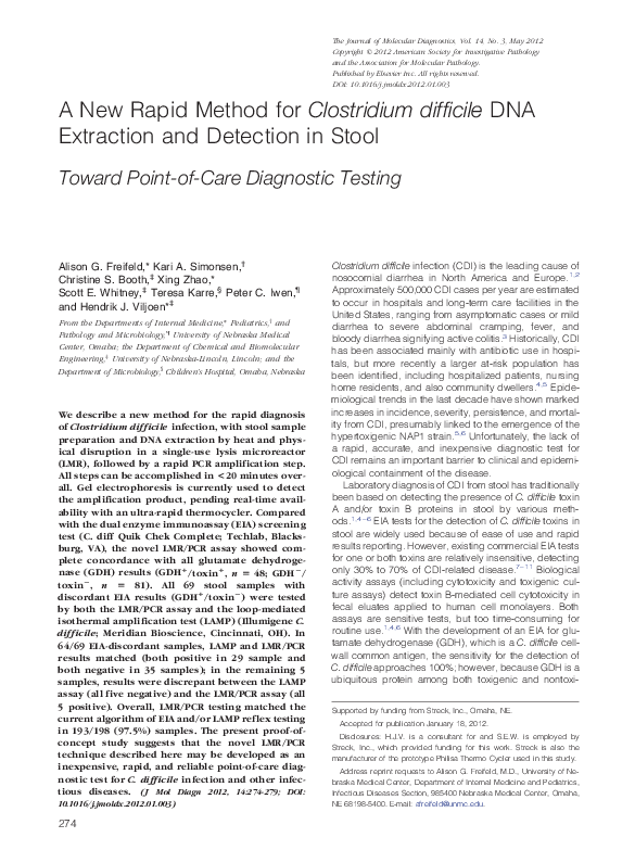 (PDF) A New Rapid Method for Clostridium difficile DNA Extraction and ...