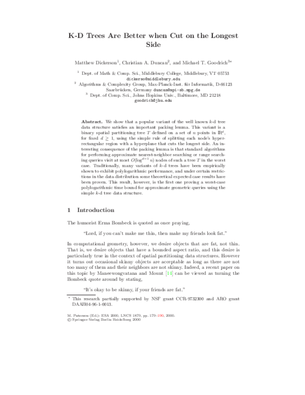 (PDF) K-D Trees Are Better when Cut on the Longest Side | Matthew Dickerson - Academia.edu