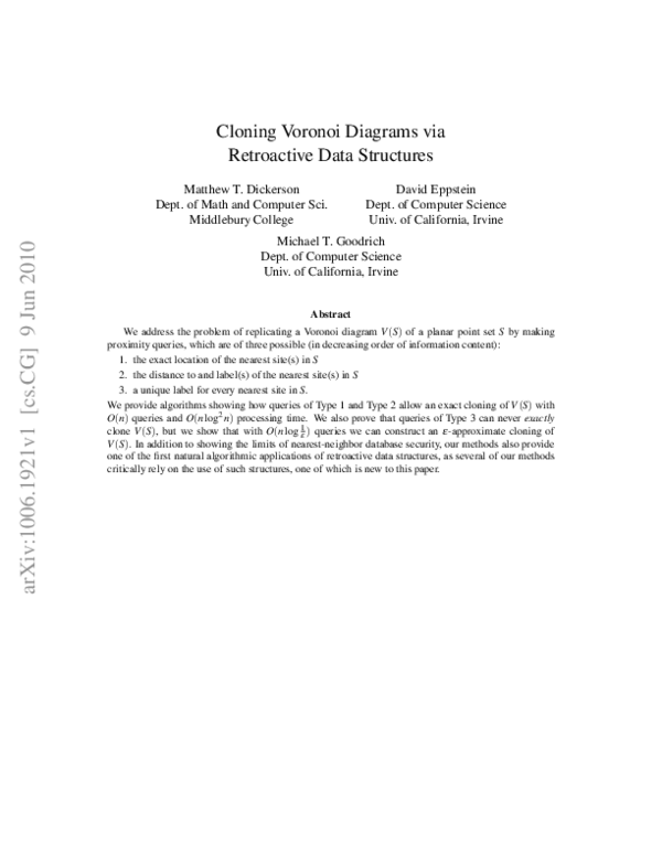(PDF) Cloning Voronoi Diagrams via Retroactive Data Structures ...