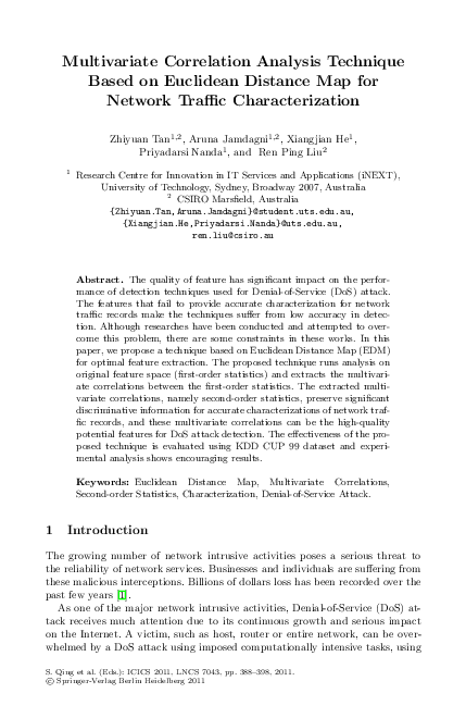 Multivariate Correlation Analysis Technique Based On Euclidean Distance Map For Network Traffic