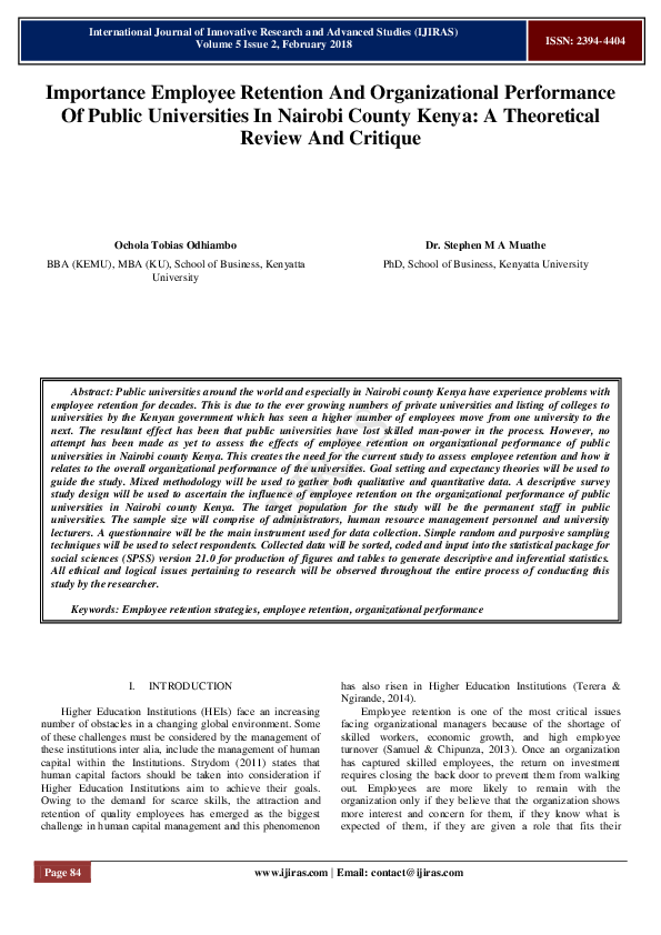 (PDF) Importance Employee Retention And Organizational Performance Of Public Universities In ...