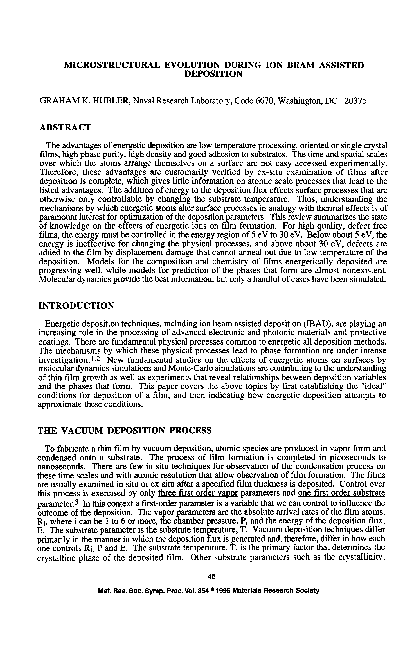 (PDF) Microstructural evolution during ion beam assisted Deposition | graham hubler - Academia.edu
