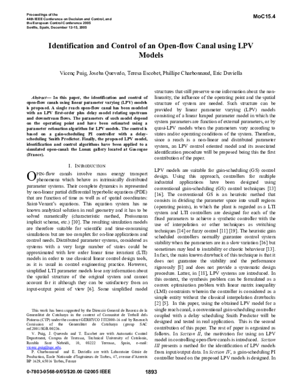 (PDF) Control of Open-flow Canals Using LPV Models