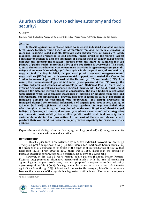 (PDF) As urban citizens, how to achieve autonomy and food security?