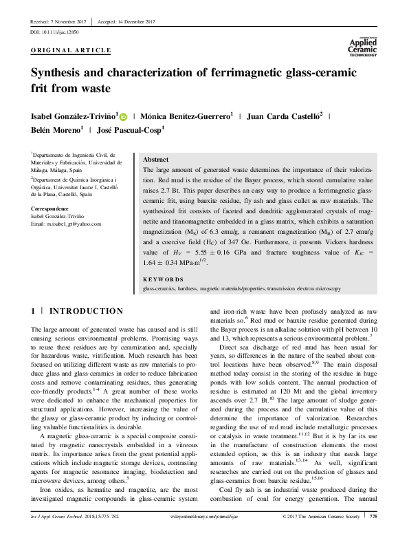 (PDF) Synthesis and characterization of ferrimagnetic glass-ceramic ...