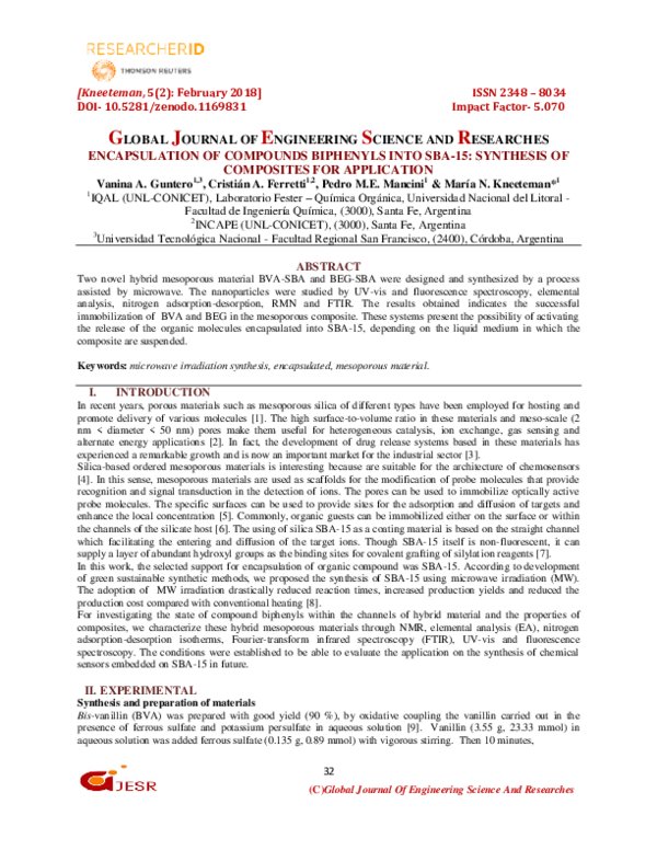 (PDF) Encapsulation of Compounds Biphenyls Into SBA-15: Synthesis of ...