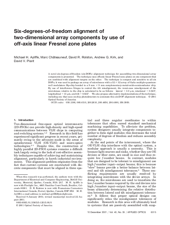 Pdf Six Degrees Of Freedom Alignment Of Two Dimensional Array