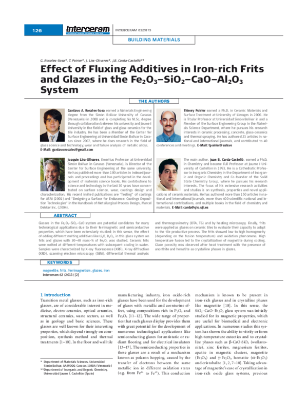 (PDF) Effect of Fluxing Additives in Iron-rich Frits and Glazes in the Fe2O3–SiO2–CaO–Al2O3 ...