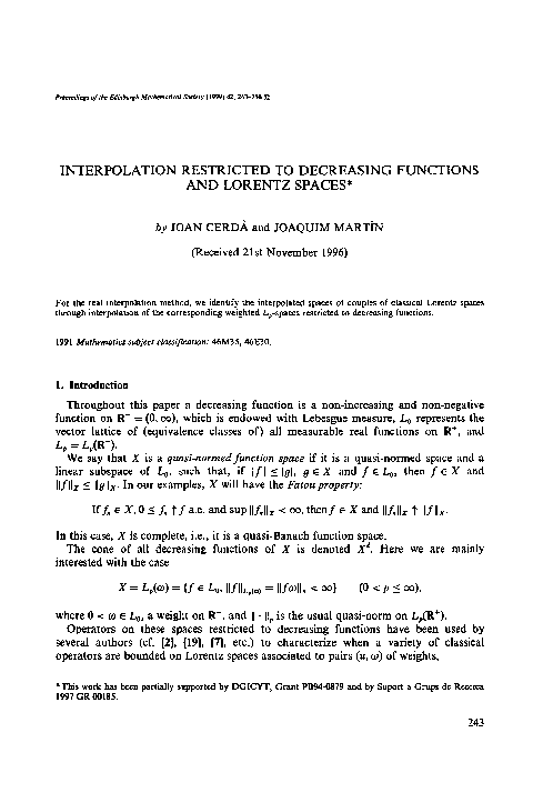 (PDF) Interpolation restricted to decreasing functions and Lorentz spaces | Joaquim Martín ...