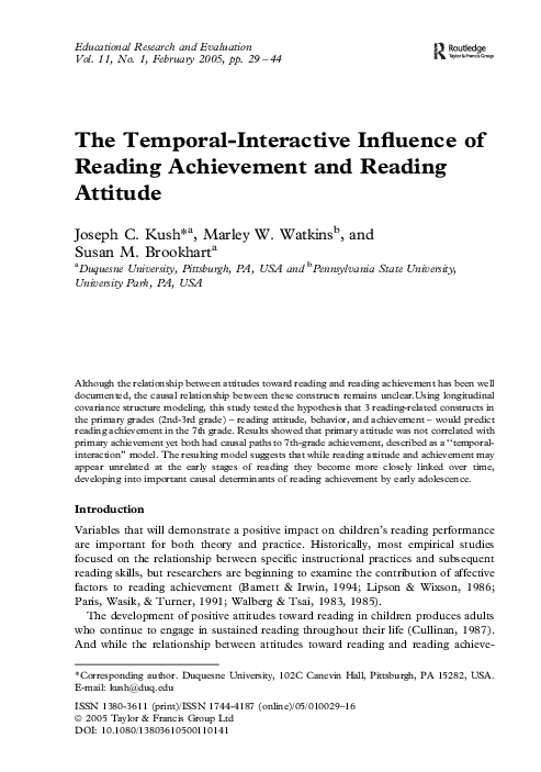 (PDF) The Temporal-Interactive Influence of Reading Achievement and ...