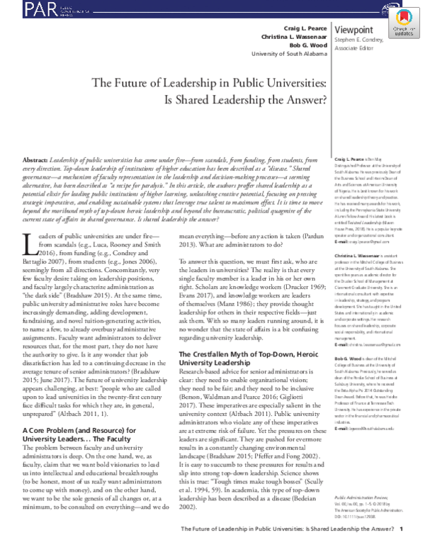 (PDF) The Future of Leadership in Public Universities: Is Shared ...