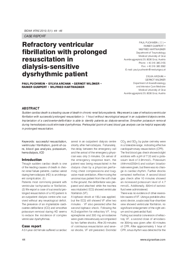 (PDF) Refractory ventricular fibrillation with prolonged resuscitation ...