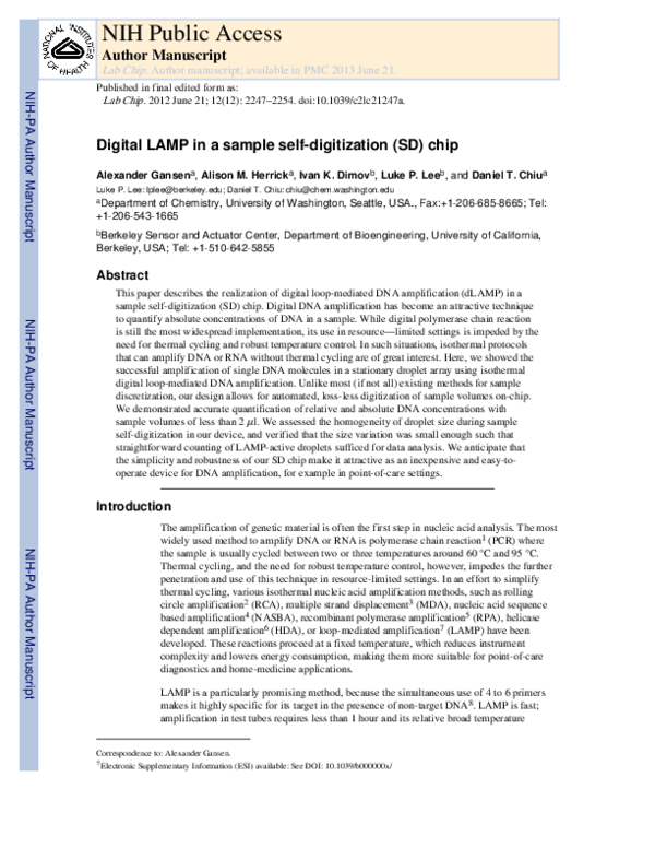 (PDF) Digital LAMP in a sample self-digitization (SD) chip
