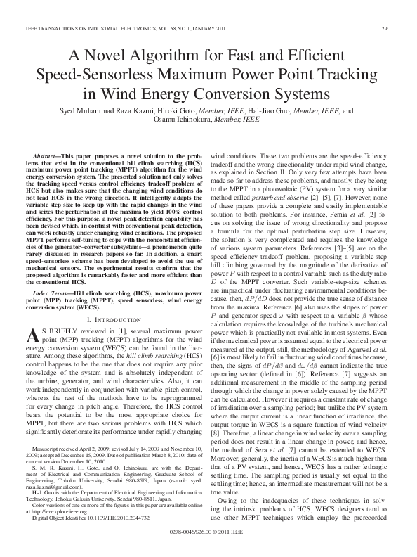 Pdf A Novel Algorithm For Fast And Efficient Speed Sensorless Maximum