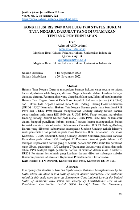 (PDF) Konstitusi Ris 1949 Dan Uuds 1950 Status Hukum Tata Negara Darurat Yang DI Utamakan ...