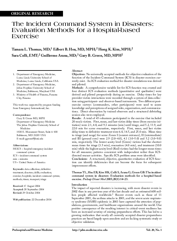 (PDF) The Incident Command System in Disasters: Evaluation Methods for ...